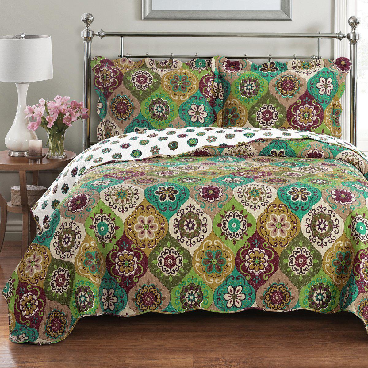 Bonnie Floral Printed Lightweight Oversize Quilt Sets, Full/Queen